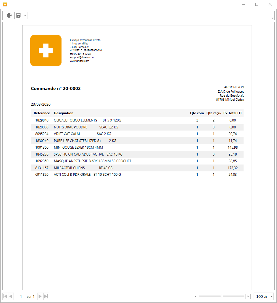 Réception de commande